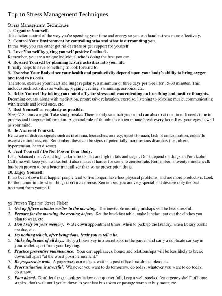 Top 10 Stress Management Techniques | PDF | Physical Exercise | Breathing