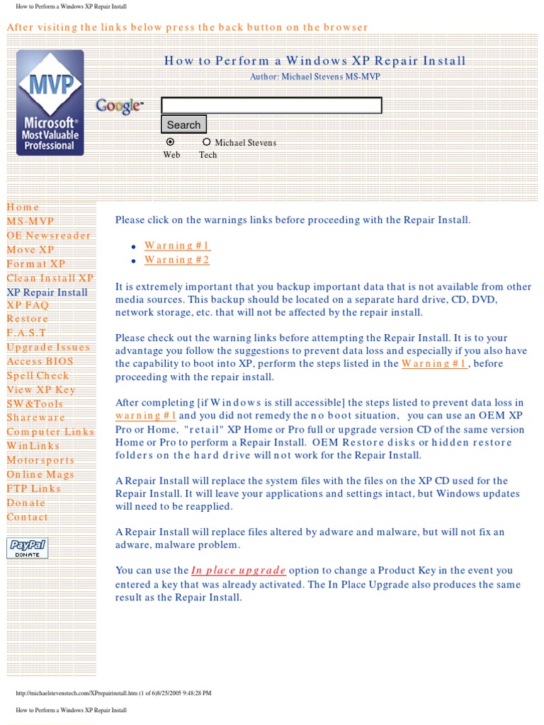 How To Perform A Windows XP Repair Install | PDF