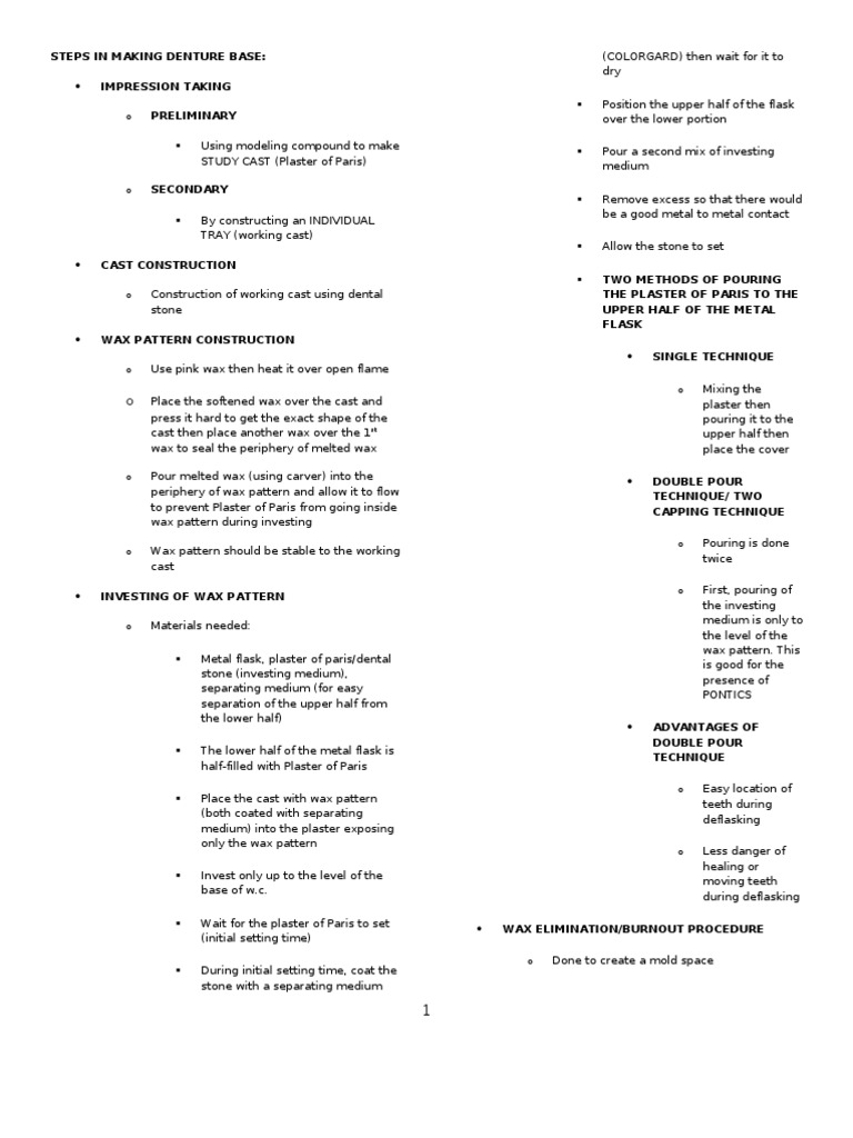 Steps In Making Denture Base Pdf Plaster Dentures