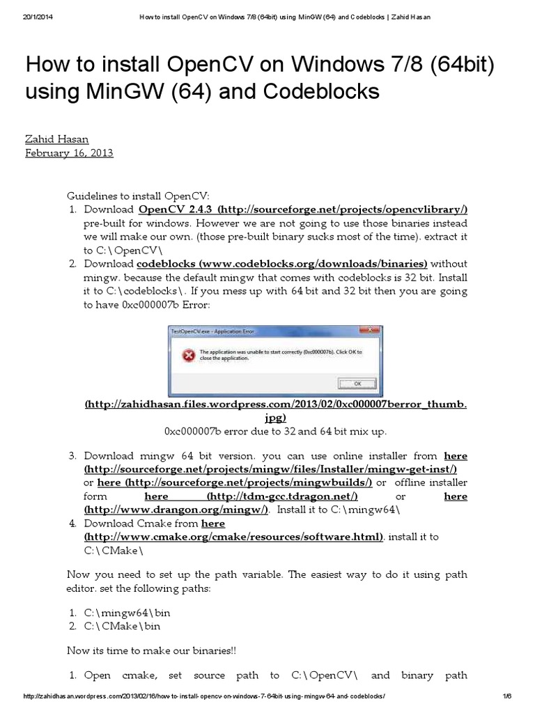 How To Install OpenCV On Windows 7 - 8 (64bit) Using MinGW (64) and Codeblocks - Zahid Hasan ...