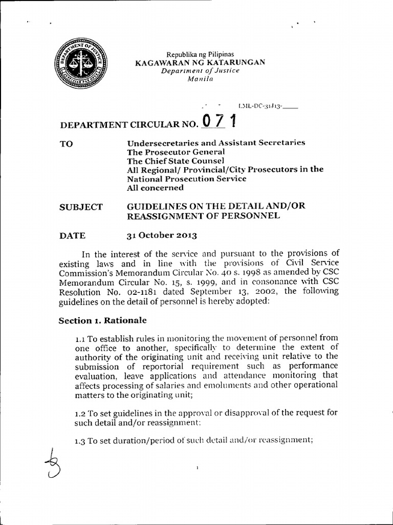 Guidelines for Employee Reassignment | PDF | Attorney General | Prosecutor