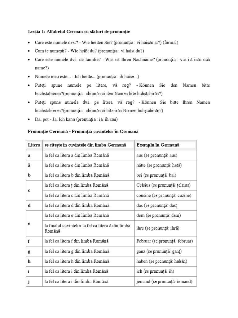 Reguli de scriere si pronuntie in limba Germana