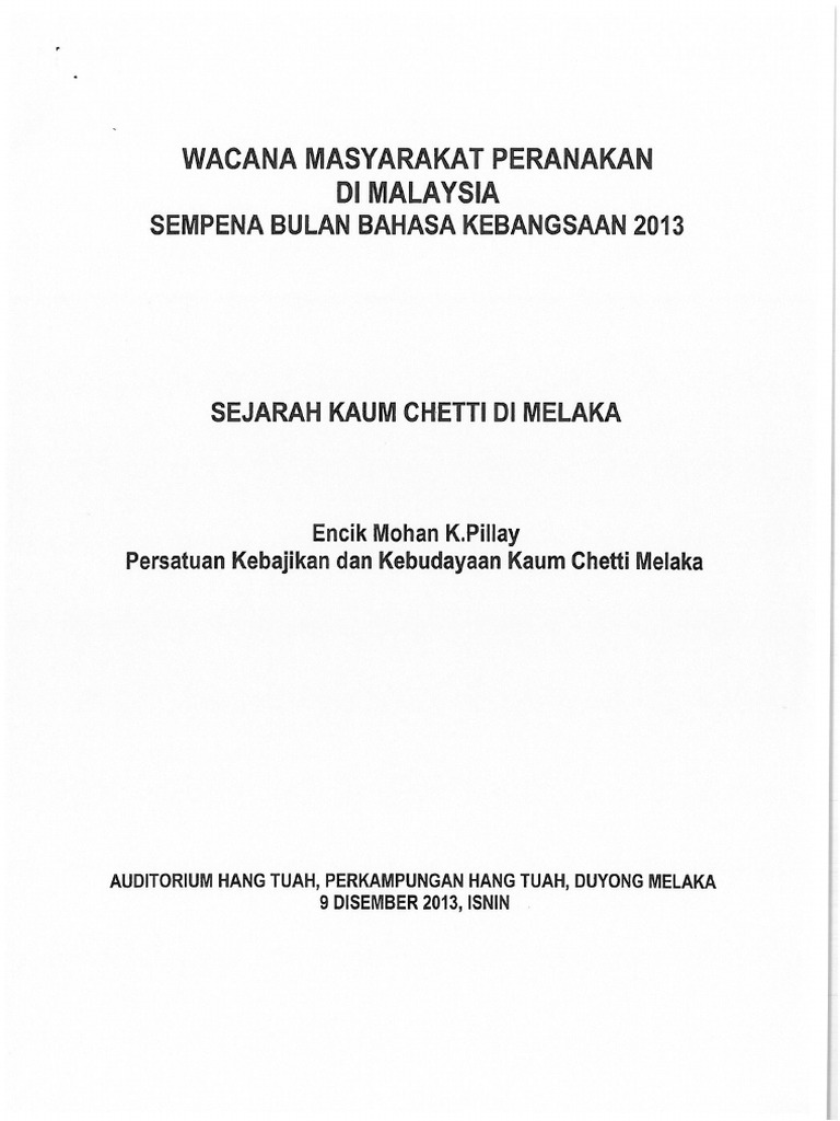 Wacana Peranakan Di Malaysia - Sejarah Kaum Chetti Di Melaka | PDF