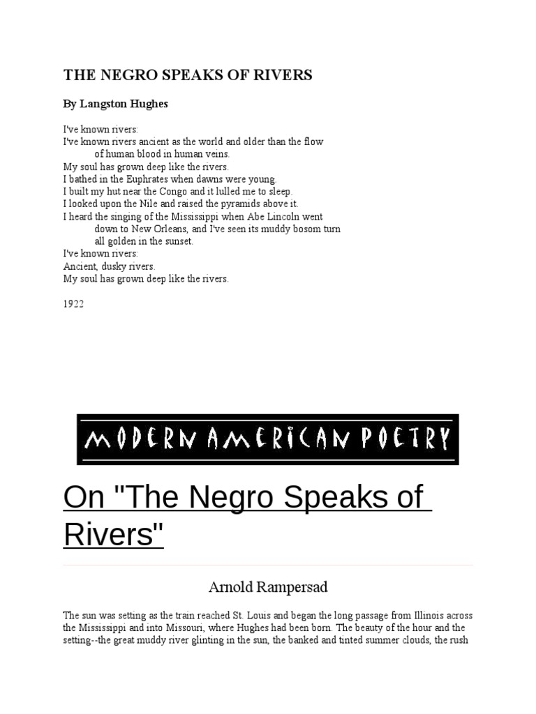 Langston Hughes The Negro Speaks Of Rivers Words