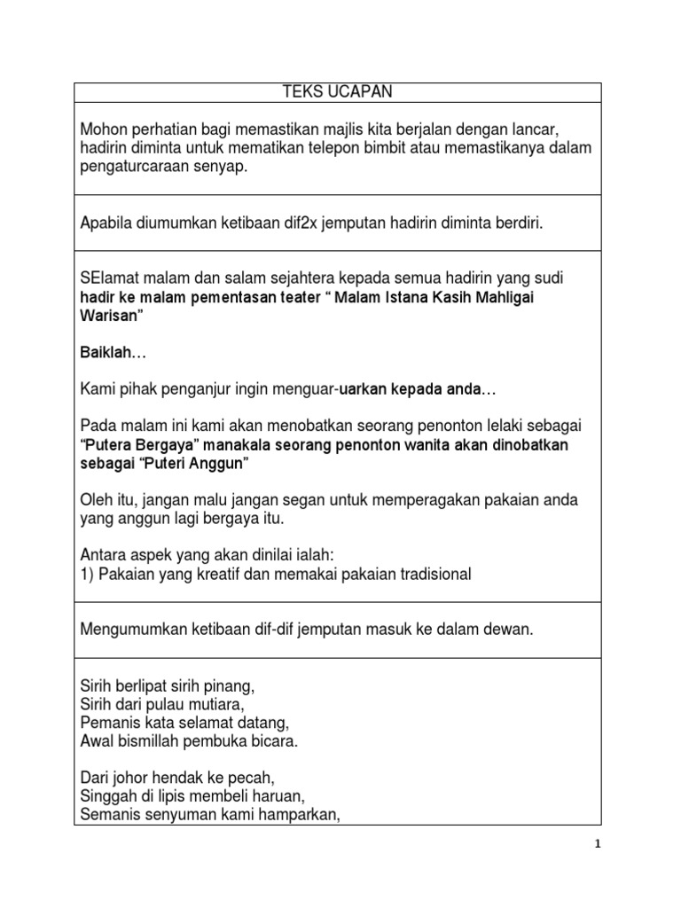 Contoh Teks MC Formal | PDF | Seni