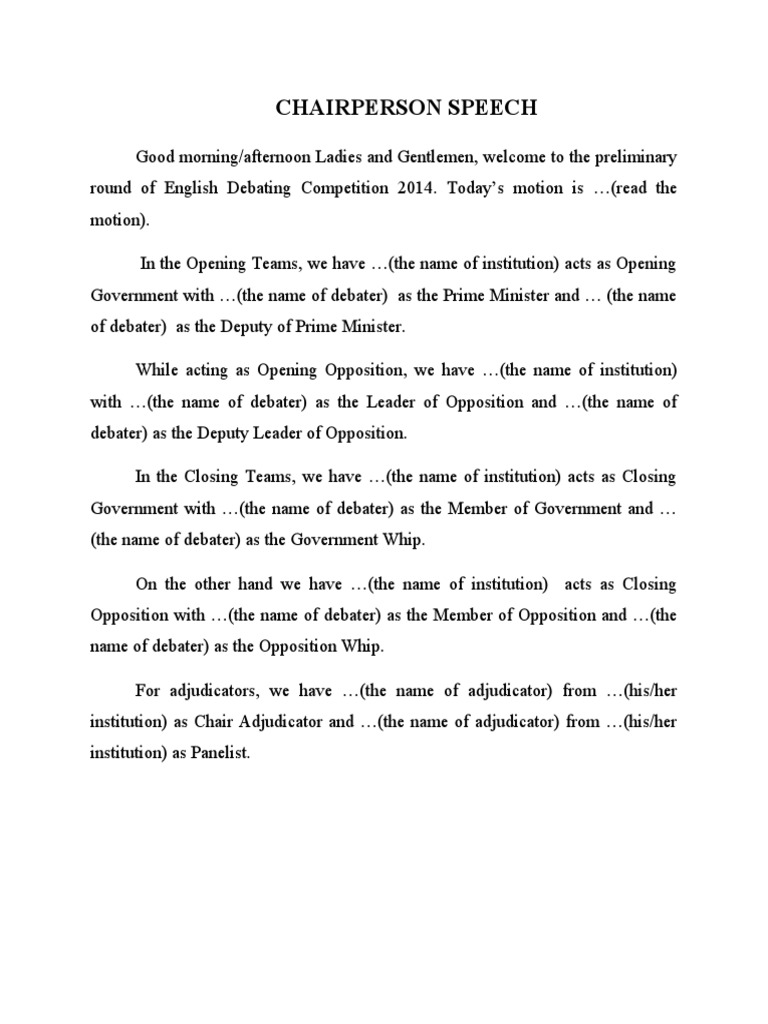 CHAIRPERSON SPEECH (British) | Download Free PDF | Political Communication | Public Speaking