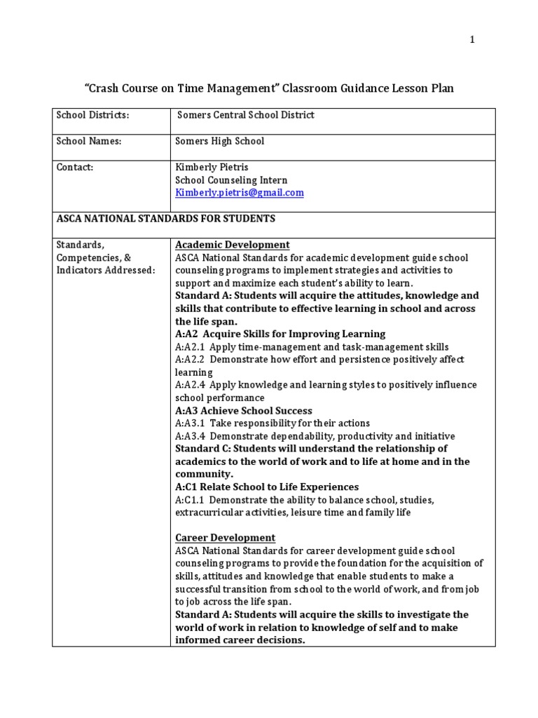 Time Management Crash Course Guide | PDF | School Counselor | Action ...