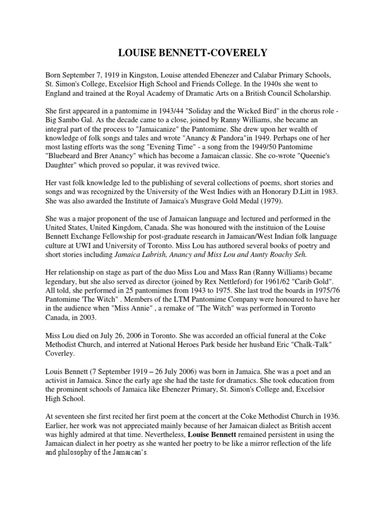 Louise Bennett | PDF | Poetry