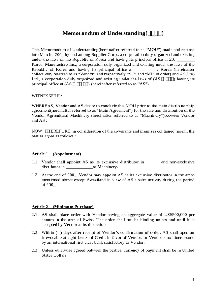 MOU Sample | Download Free PDF | Civil Procedure | Dispute Resolution