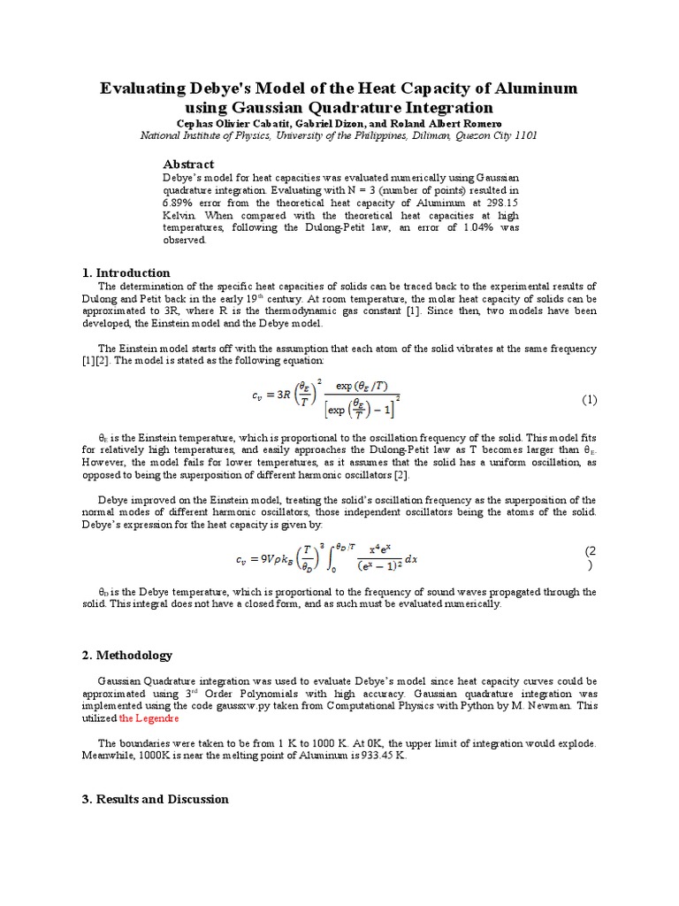 Debye's Model: Aluminum Heat Capacity | PDF | Heat Capacity | Classical ...