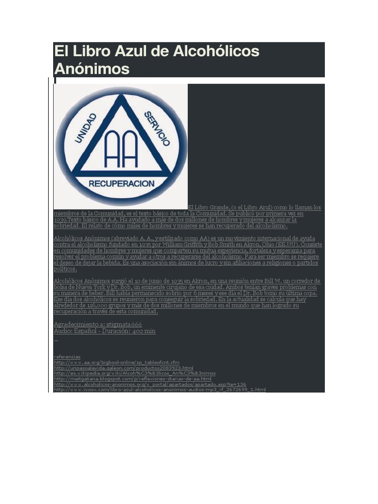 El Libro Azul de Alcohólicos Anónimos | PDF