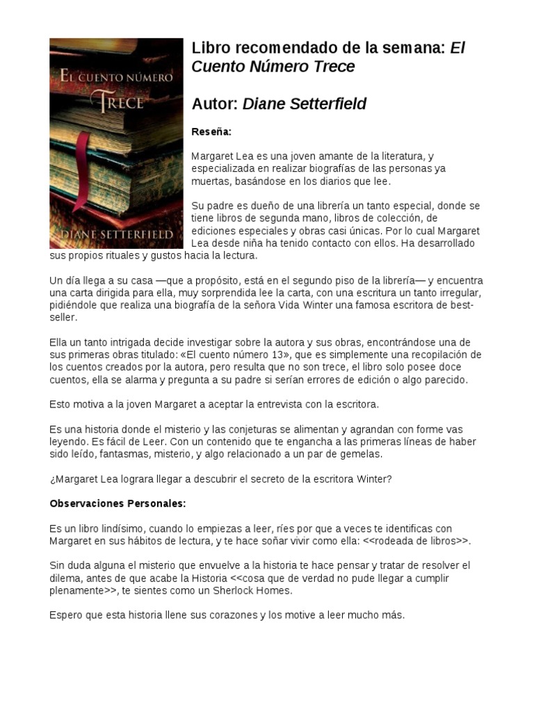 El Cuento Numero 13 Reseña | PDF