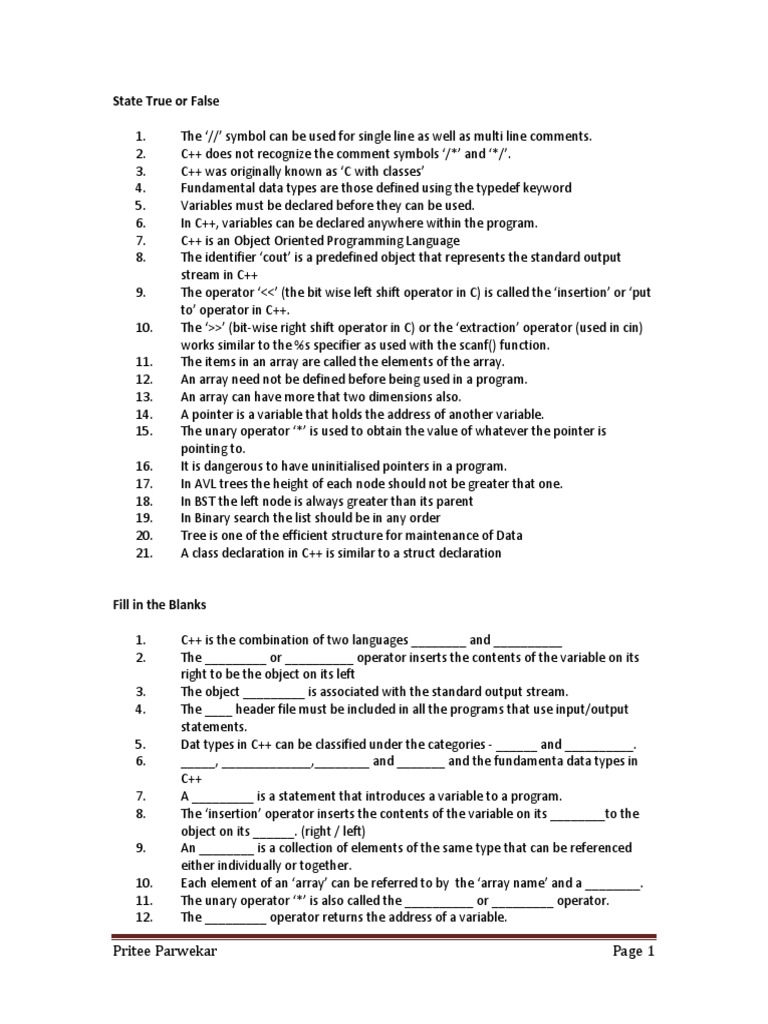 C++ Practice Questions PDF | PDF | C++ | Array Data Structure