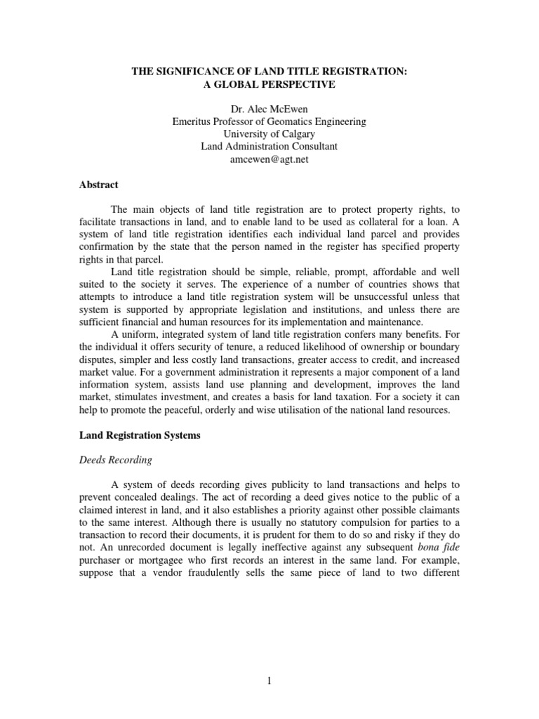 Significance of Land Title Registration | PDF | Deed | Surveying