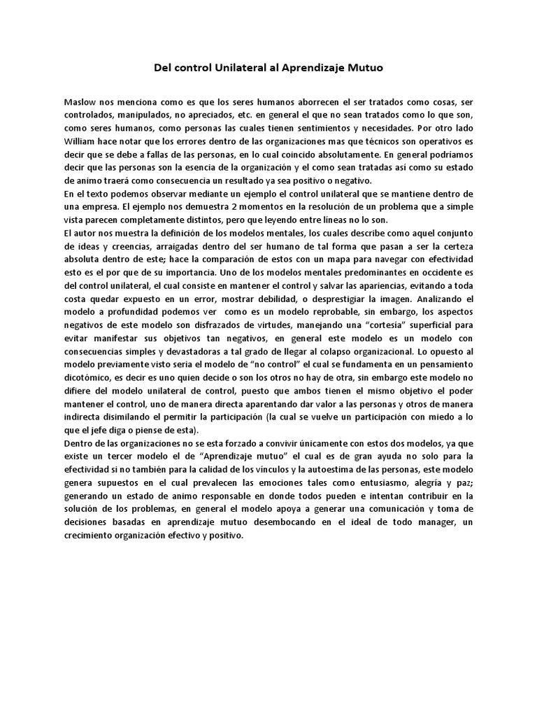 Del Control Unilateral Al Aprendizaje Mutuo | PDF | Aprendizaje ...