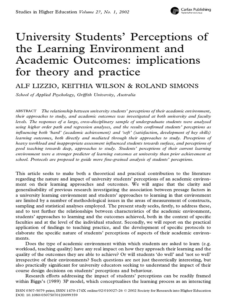 Learning Environment and Academic Outcomes - Lizzio Wilson Simons | PDF ...