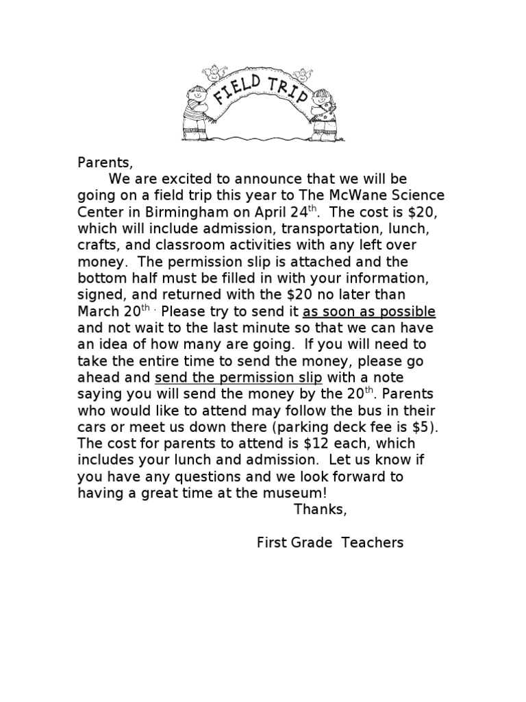 Parent Field Trip Letter | PDF | Public Services | Bus Transport