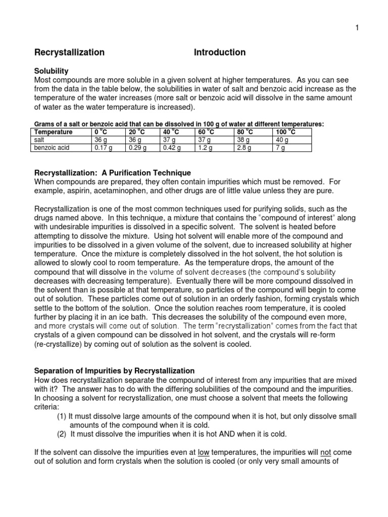 Recrystallization PDF | PDF | Filtration | Solubility