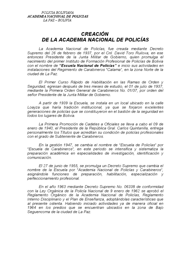 Historia de La ANAPOL | PDF | Servicios de emergencia | América del Sur