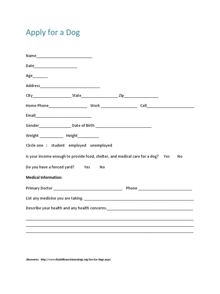 Dog Adoption Application Form | PDF | Career & Growth | Wellness
