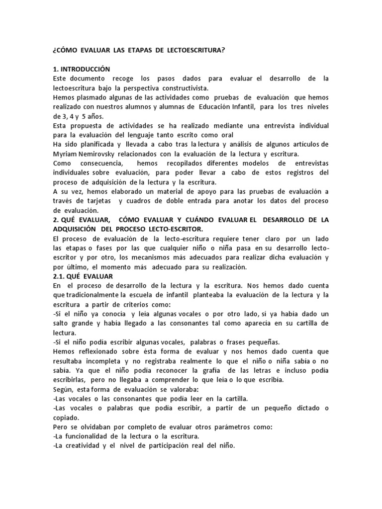 Evaluar Las Etapas de Lectoescritura Myriam Nemirovsky | PDF | Lectura ...