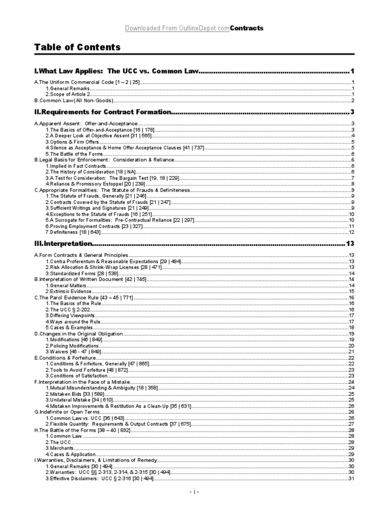 Outline - Contracts | PDF | Offer And Acceptance | Uniform Commercial Code