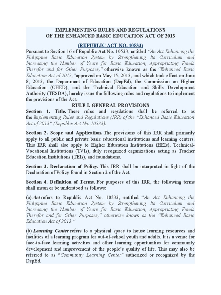 Implementing Rules and Regulations 10533 | PDF | School Counselor ...