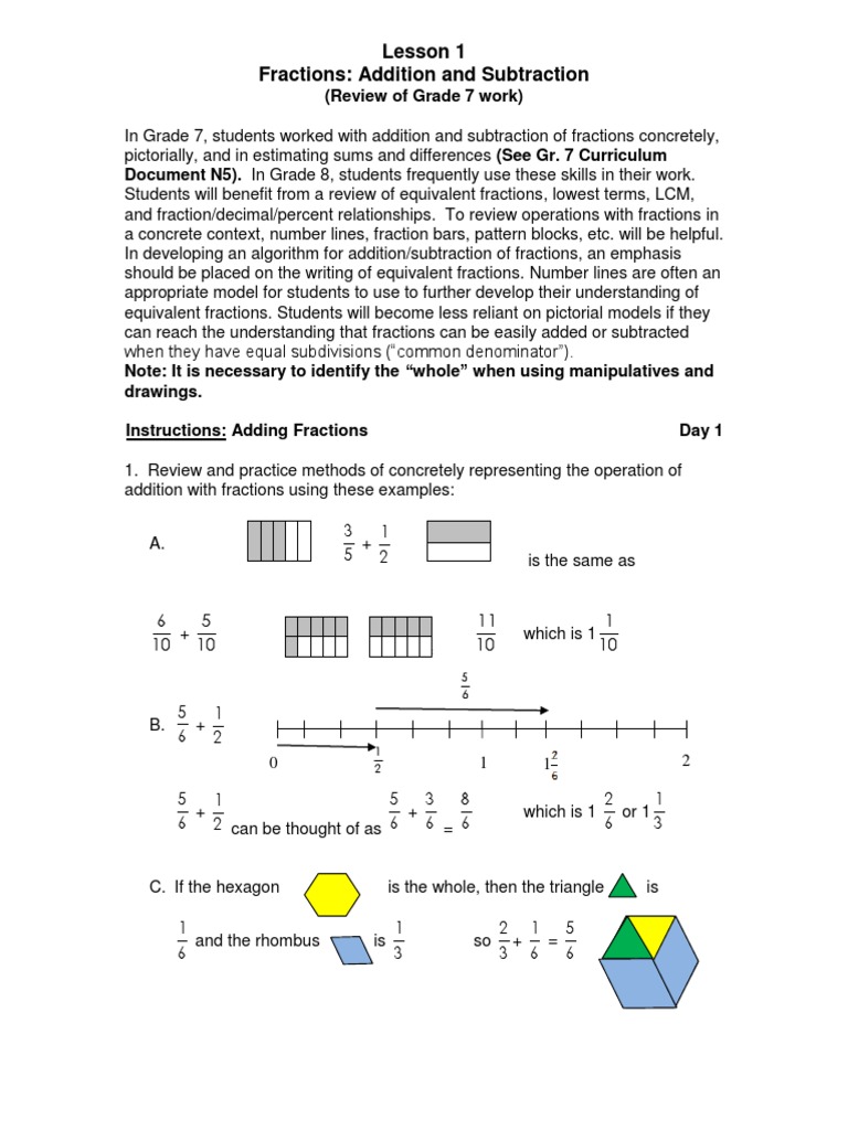 Grade 8 Fractions: Addition & Subtraction | PDF | Fraction (Mathematics ...