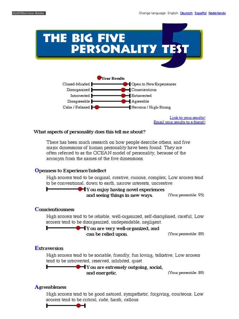 Big Five Test | PDF | Extraversion And Introversion | Behavioural Sciences