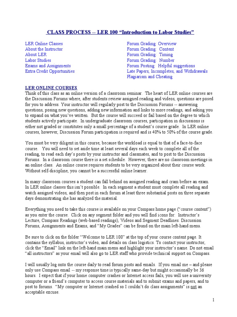 LER 100: Online Labor Studies Overview | PDF | Educational Technology ...