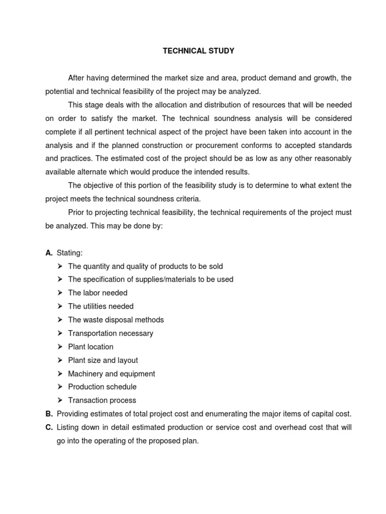 Fs Technical Study | PDF | Feasibility Study | Production And Manufacturing