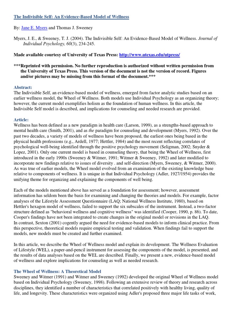 Indivisible Self: Evidence-Based Wellness Model | PDF | Evidence Based ...