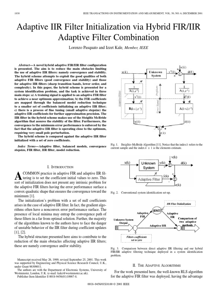 Adaptive IIR Filter Initialization Via Hybrid FIRIIR | PDF ...