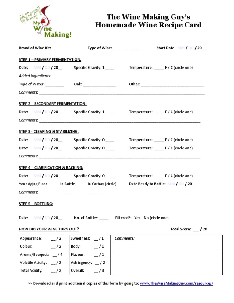 Homemade Wine Recipe Card Template | PDF | Technology & Engineering