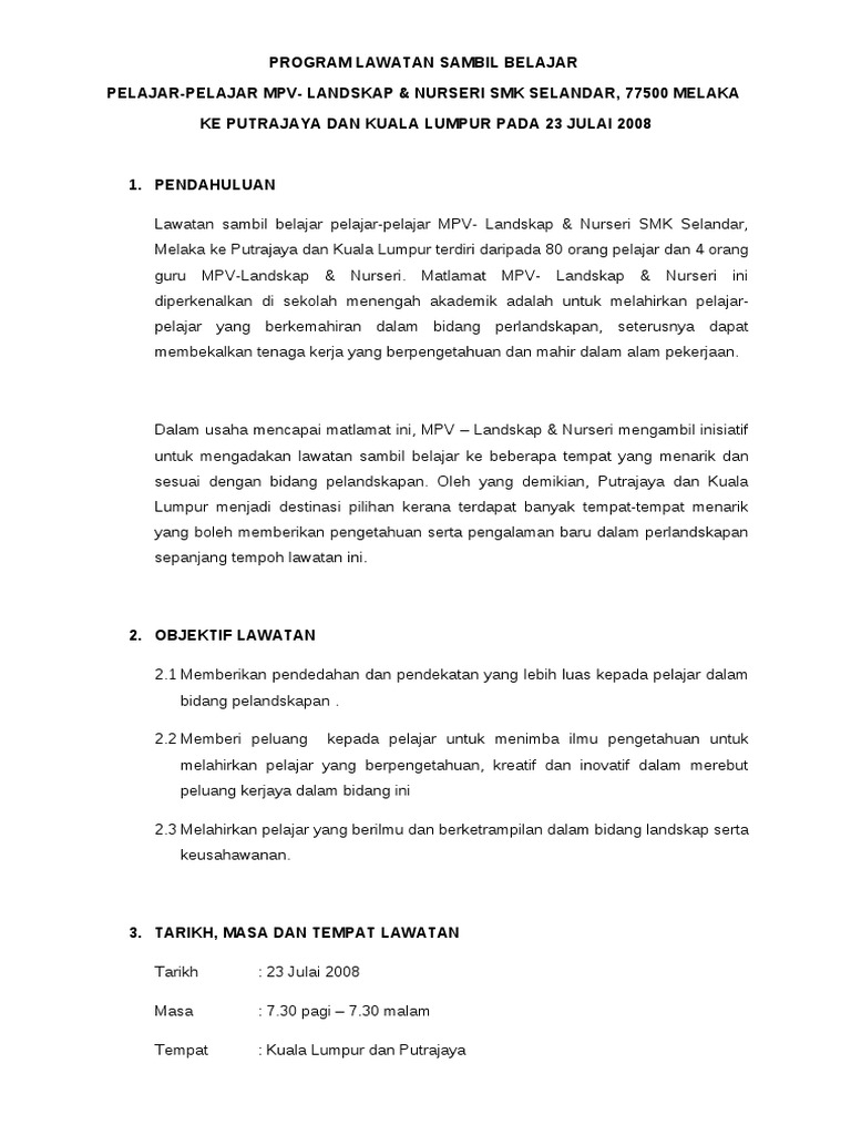 Contoh Kertas Kerja Lawatan Sambil Belajar Ke Putrajaya | PDF | Karier ...