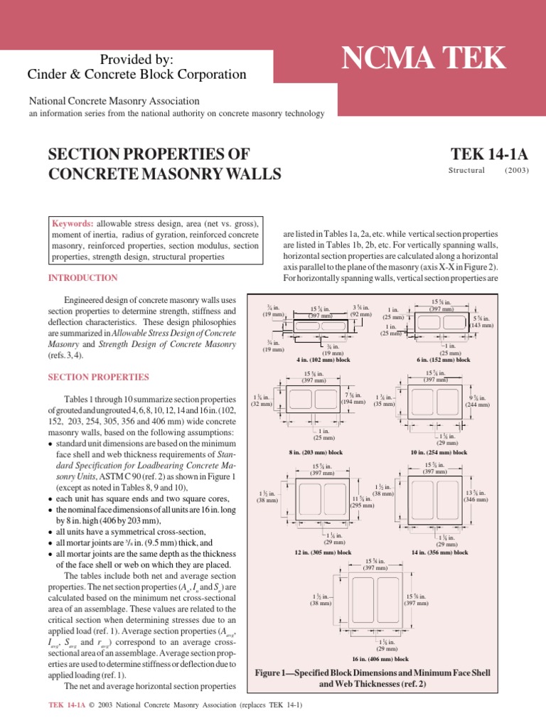 Tek 14-01a | PDF | Masonry | Strength Of Materials