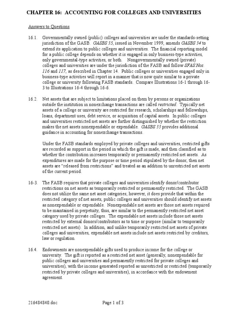 Chapter 16: Accounting For Colleges and Universities | PDF | Financial ...