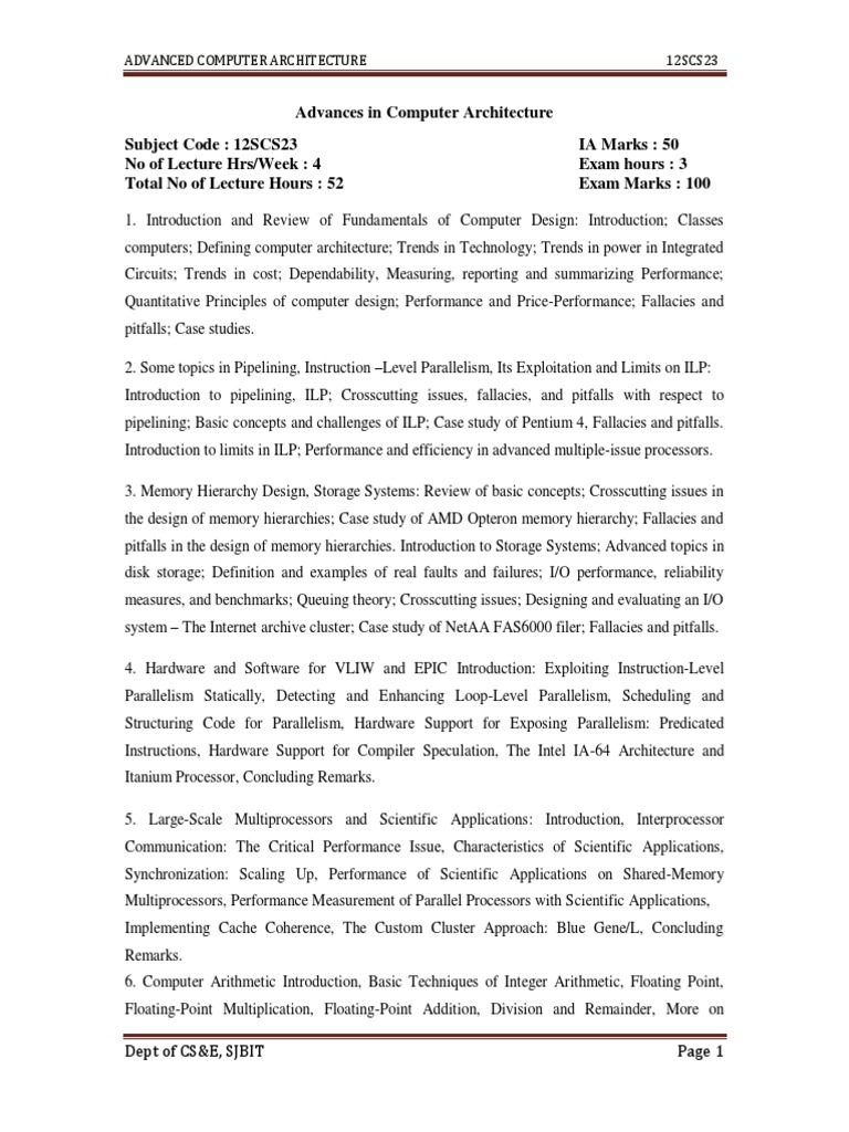 Cse.m-ii-Advances in Computer Architecture (12scs23) - Notes | PDF ...
