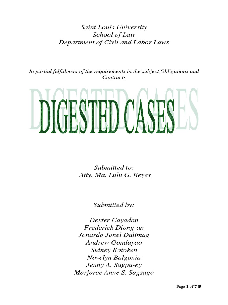 Full Obligations and Contracts Digested Cases | PDF | Demurrer | Lawsuit