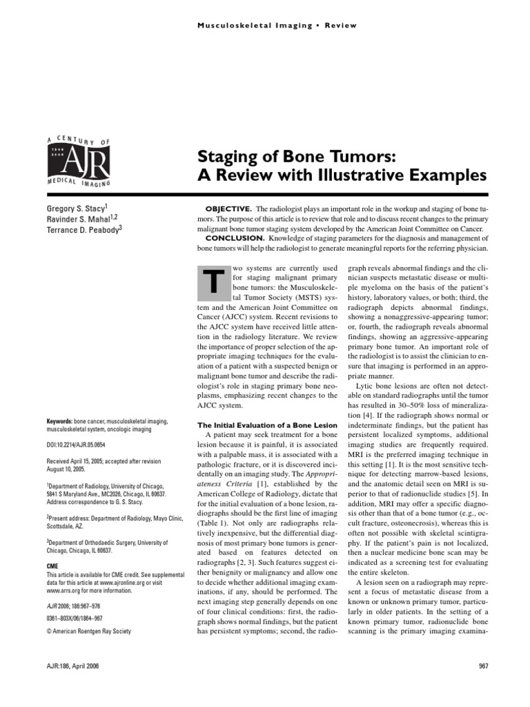 Staging of Bone Tumors: A Review With Illustrative Examples: Gregory S ...