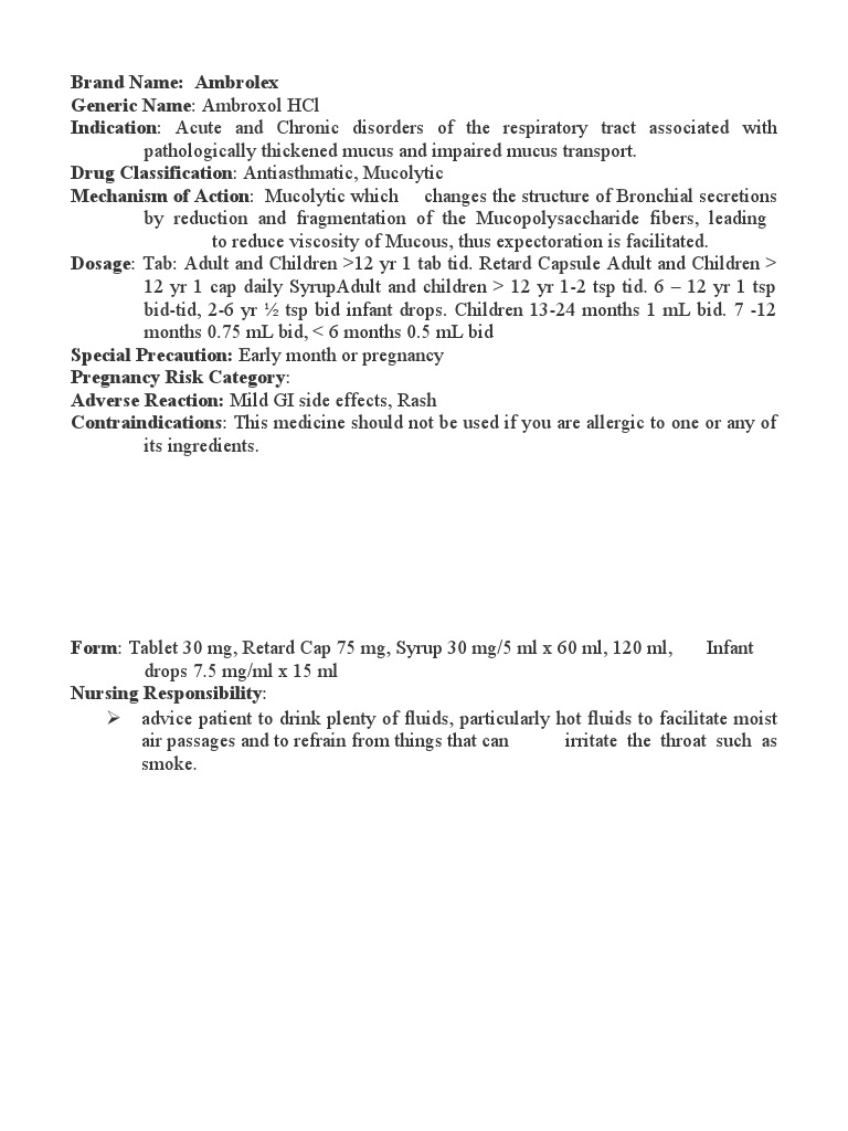 Ambrolex: Uses, Dosage, and Precautions | PDF | Medicine | Medical ...