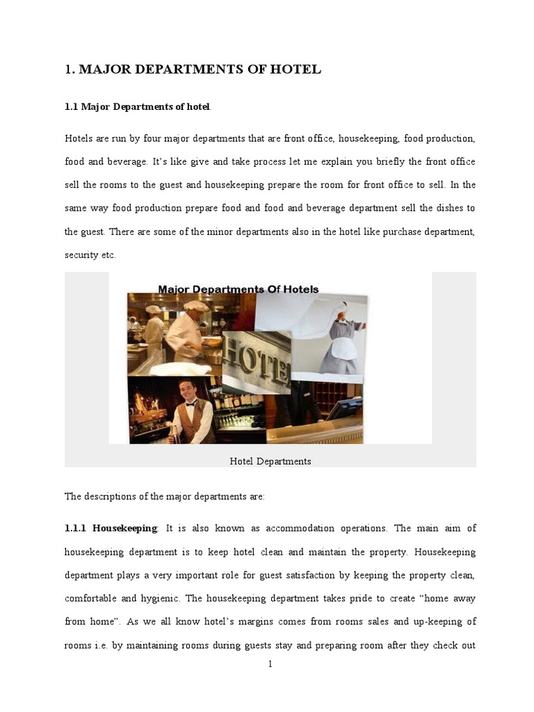 Major Hotel Departments Explained | PDF | Chef | Restaurants