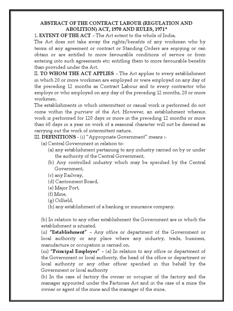 Abstract of The Contract Labour | PDF | Wage | Employment