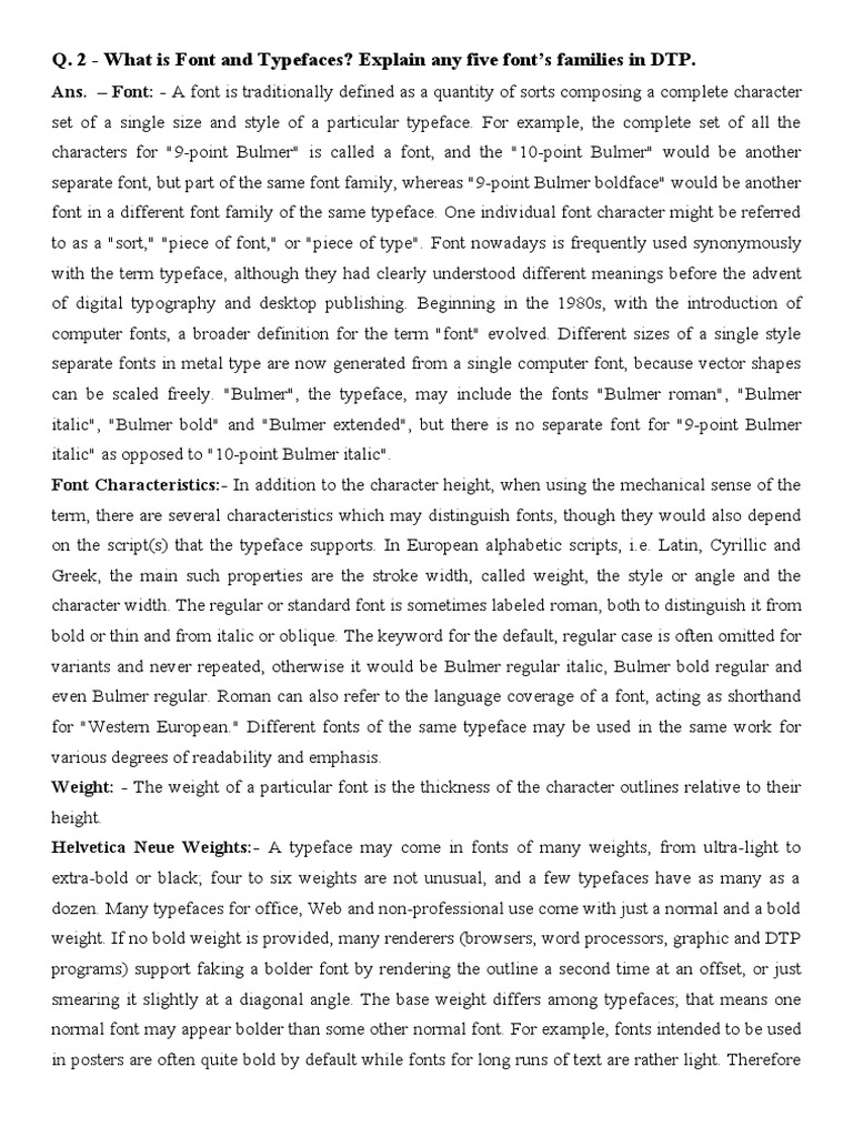 What Is Font and Typefaces? Explain Any Five Font's Families in DTP. by ...