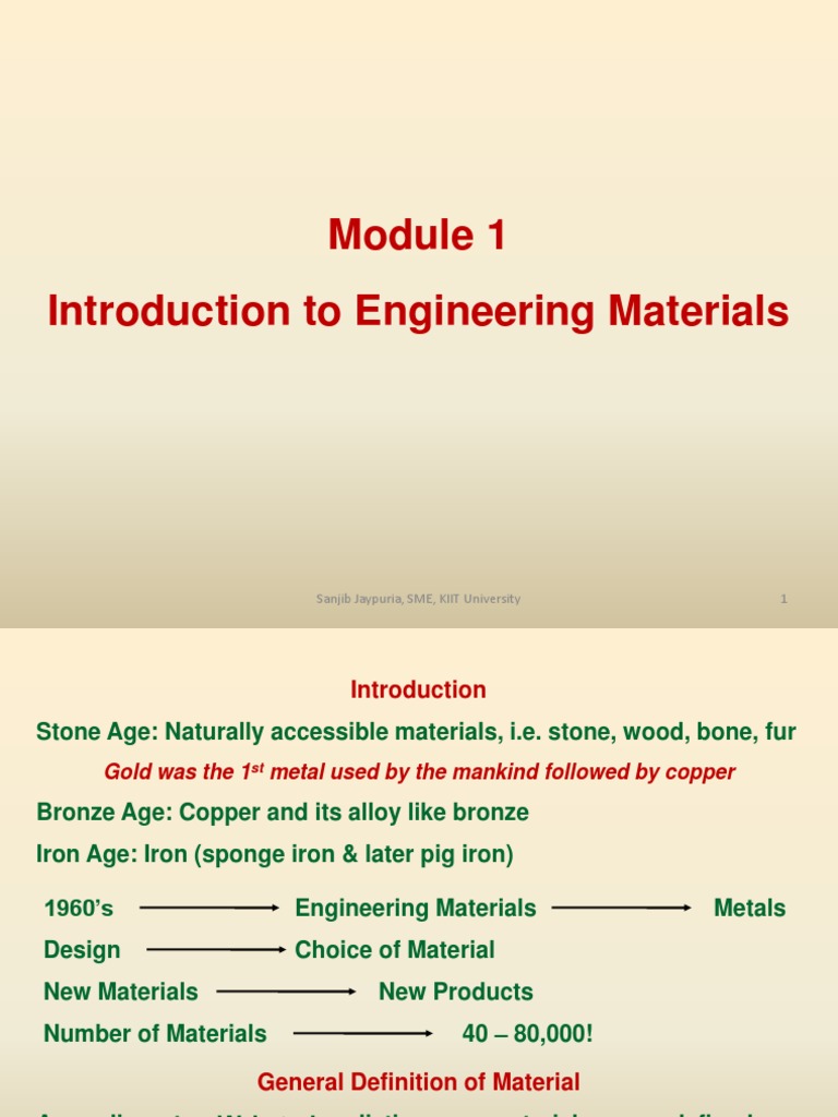 Introduction To Engineering Materials: 1 Sanjib Jaypuria, SME, KIIT ...