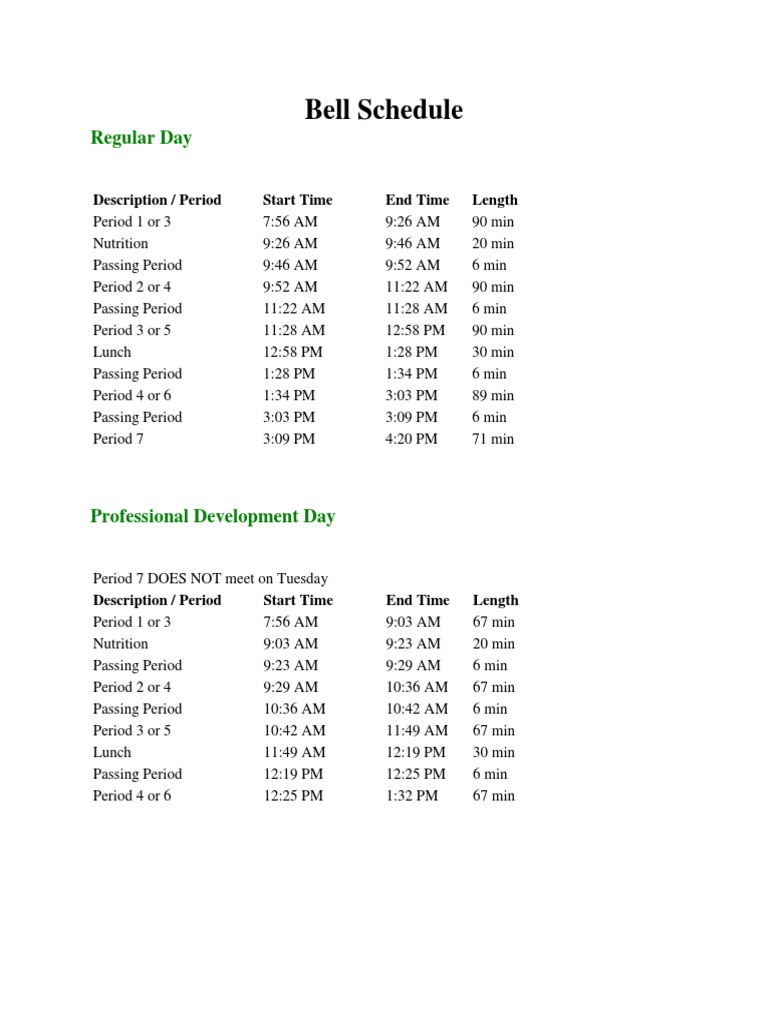 Bell Schedule | PDF