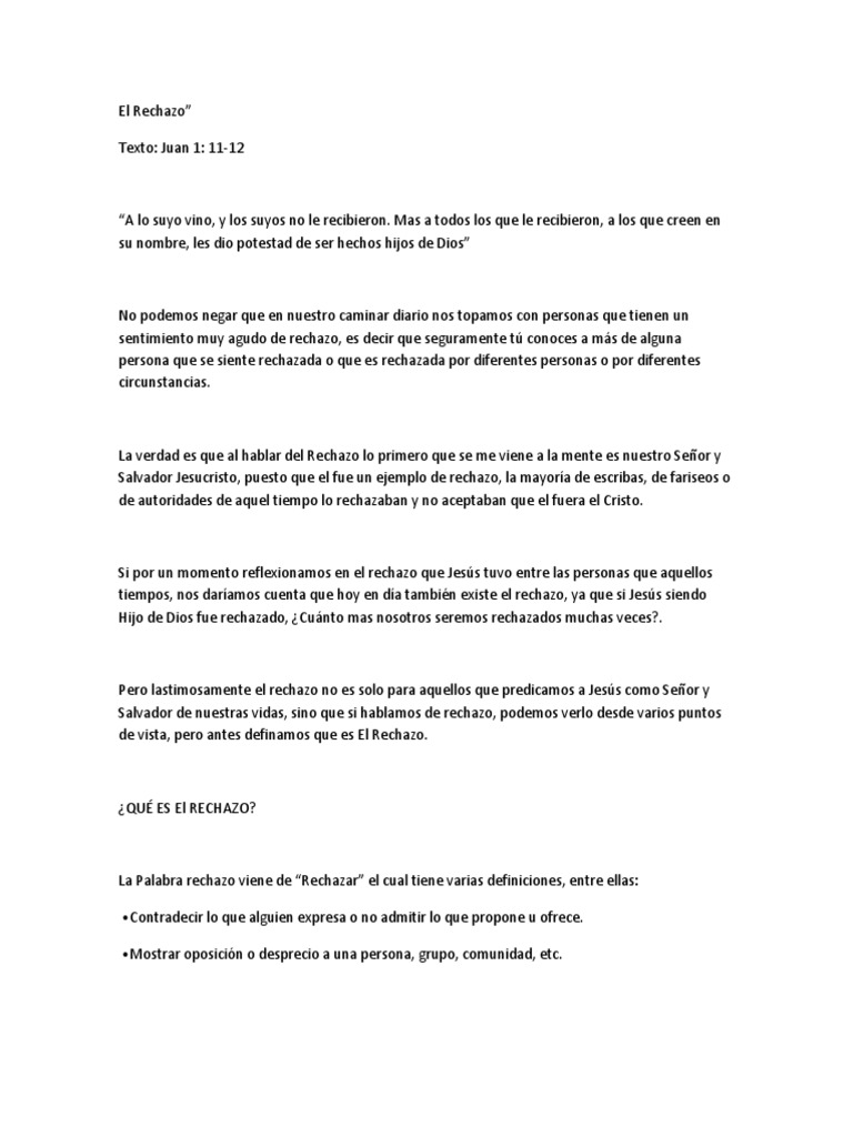 El Rechazo Pdf Amor Jesús