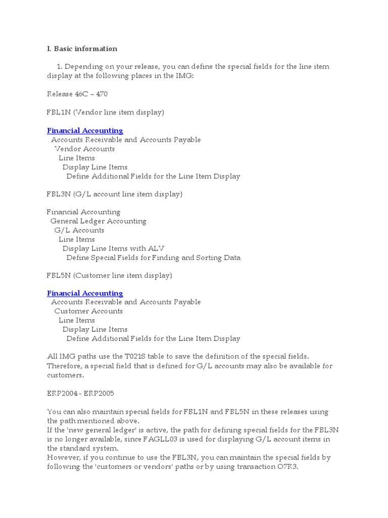 Fields For FBL1N, FBL3N, FBL5N Report | PDF | Financial Accounting ...