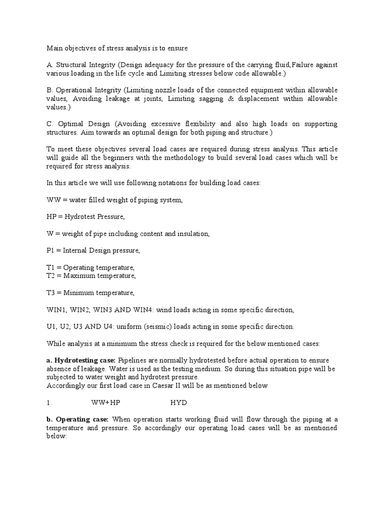 Load Cases For Typical Piping System Using CAESAR II | PDF | Applied ...
