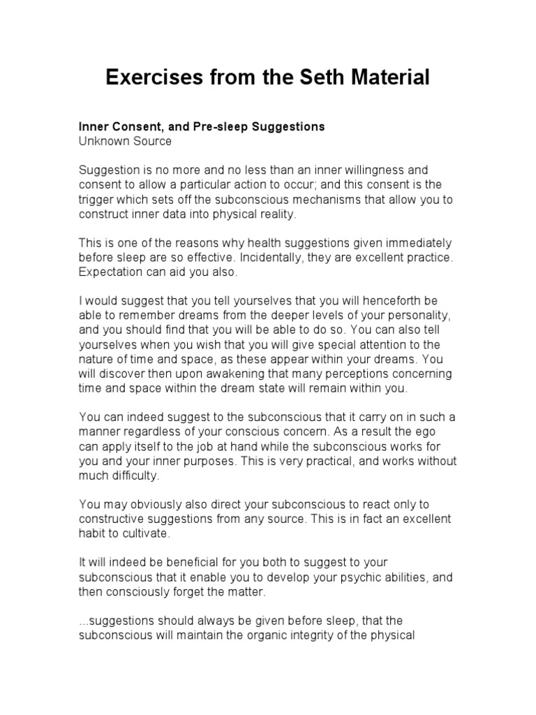 Exercises From The Seth Material | PDF | Dream | Consciousness